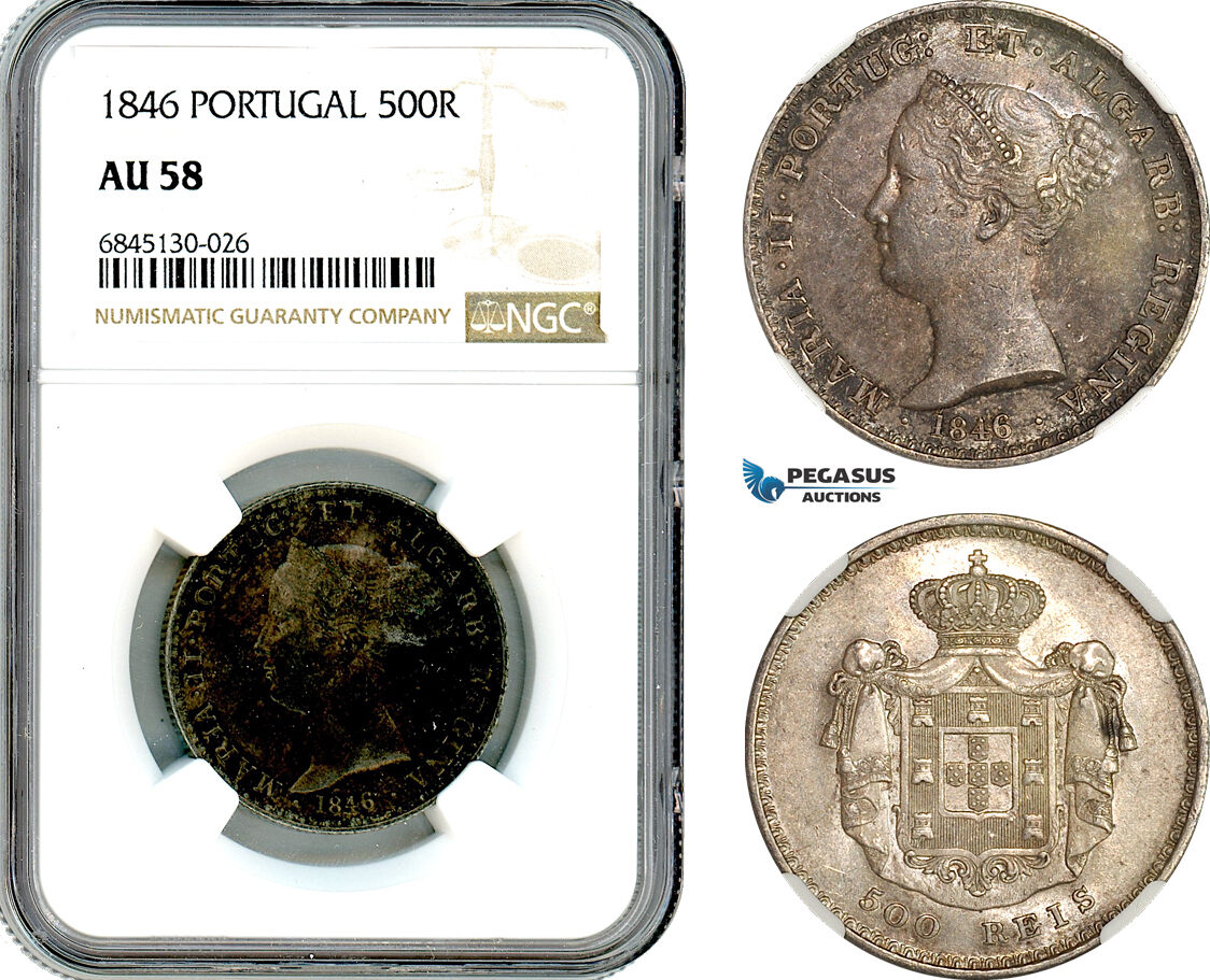 Portugal 500 Reis 1846 NGC AU58 | MA-Shops