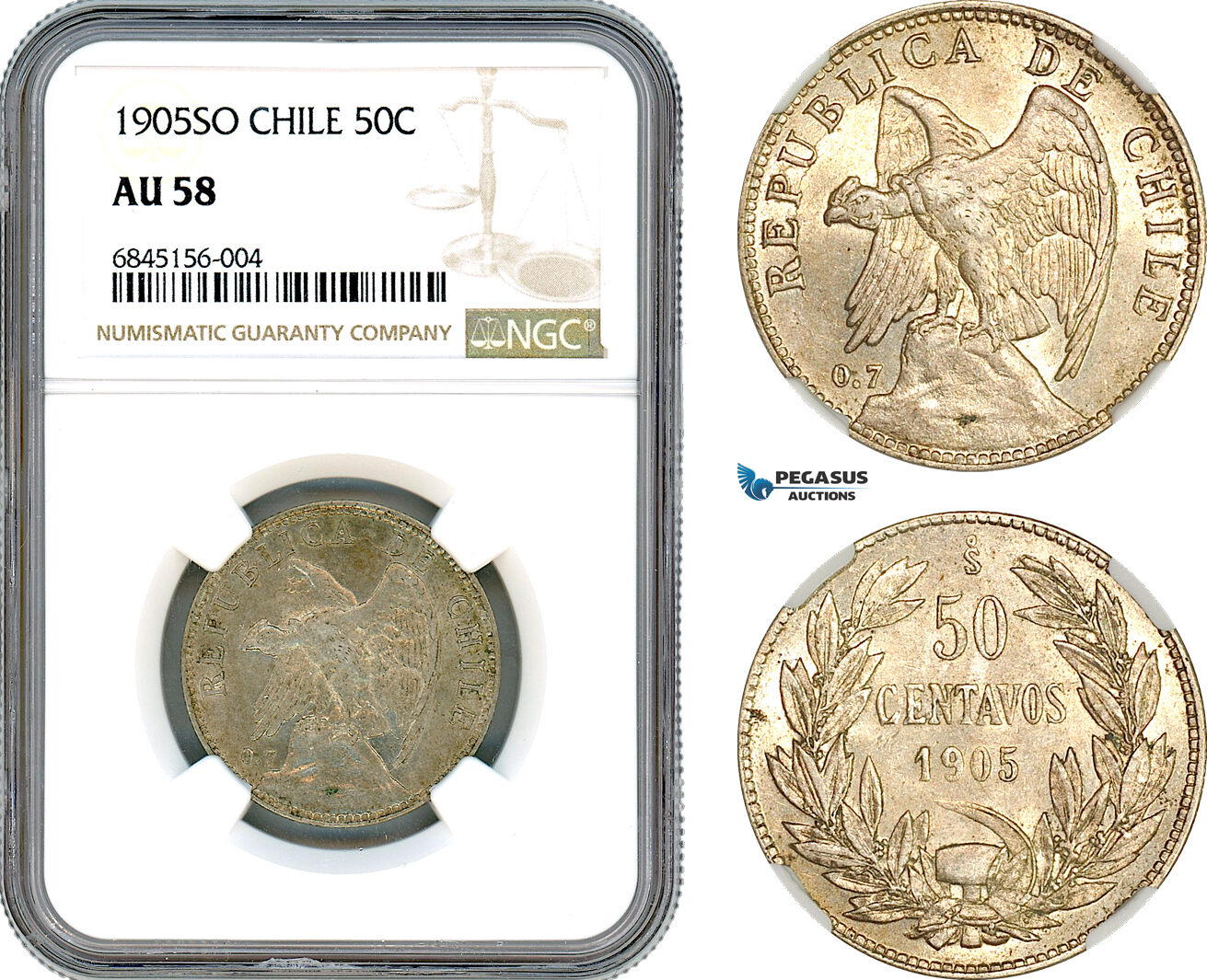 Chile 50 Centavos 1905 NGC AU58 | MA-Shops