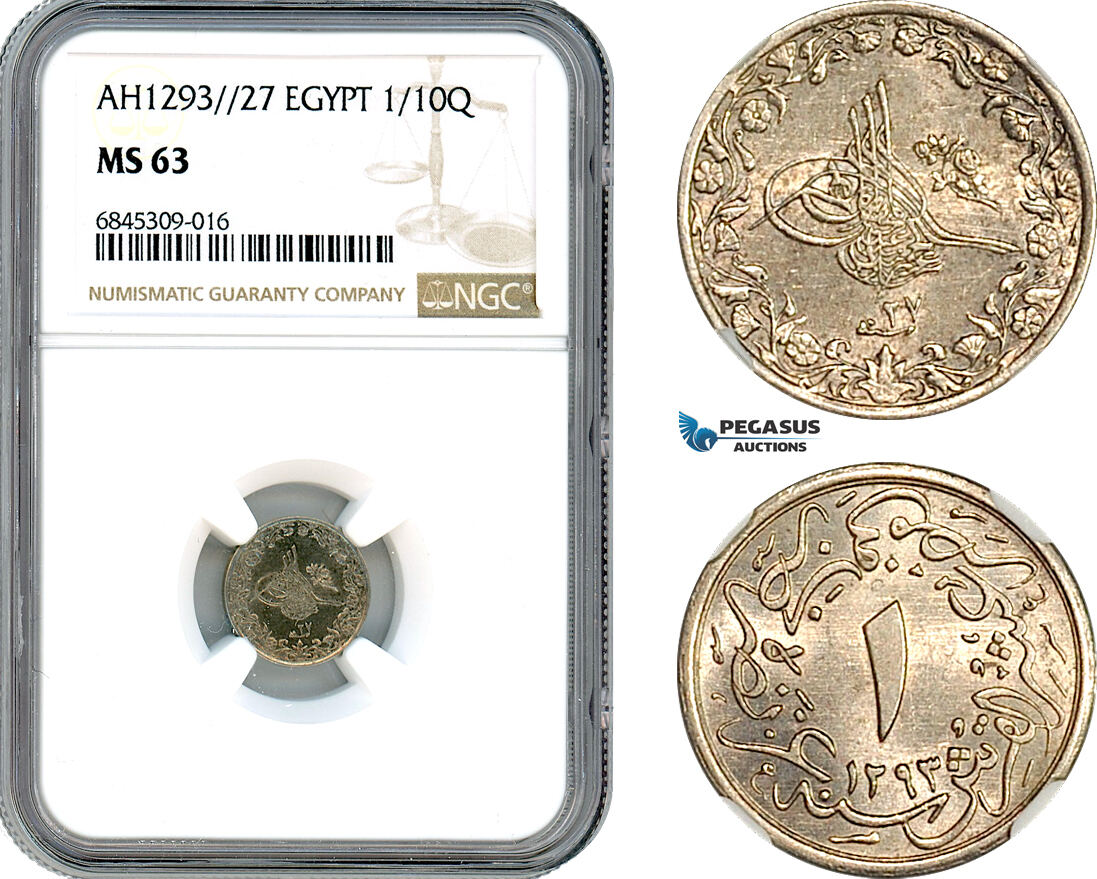 Egypt 1/10 Qirsh AH1293//27 NGC MS63 | MA-Shops