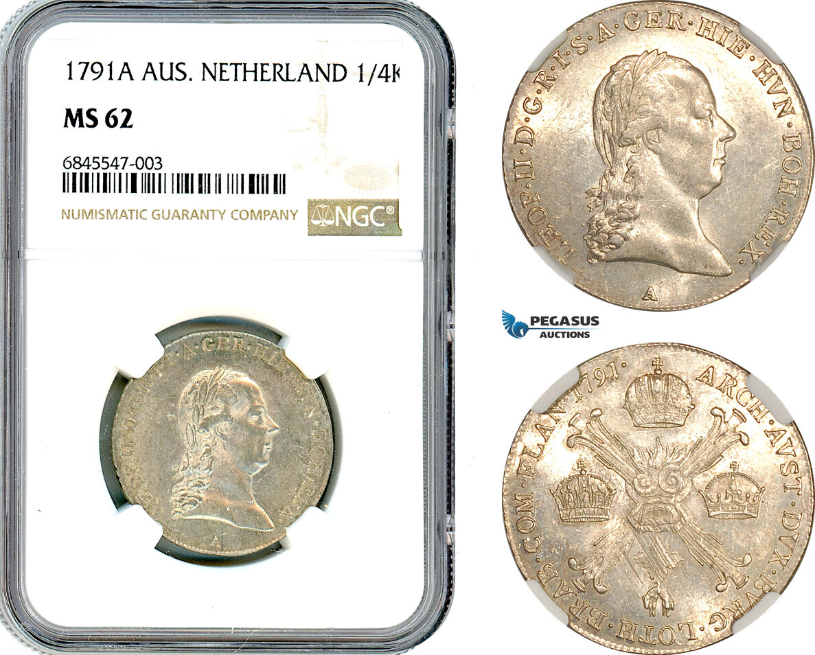 Austrian Netherlands 1/4 Kronentaler 1791 NGC MS62, Top Pop! | MA-Shops