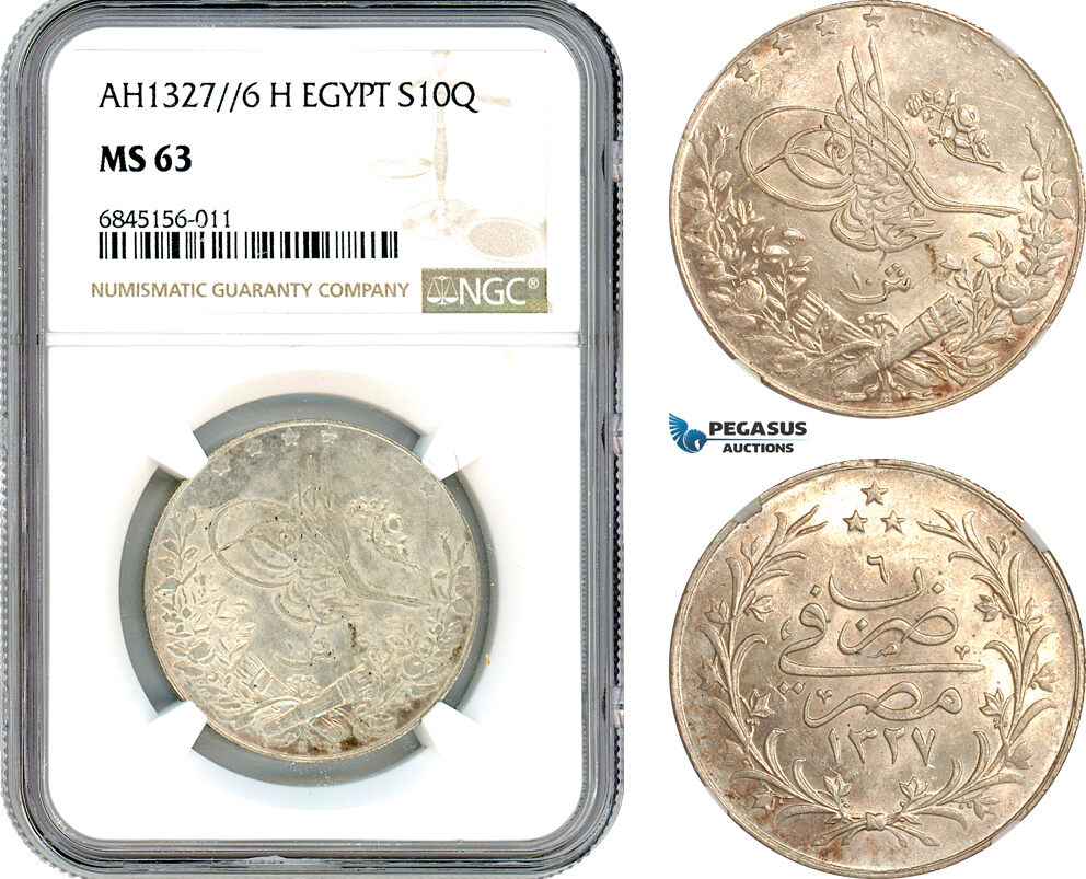 Egypt 10 Qirsh AH1327//6 NGC MS63 | MA-Shops