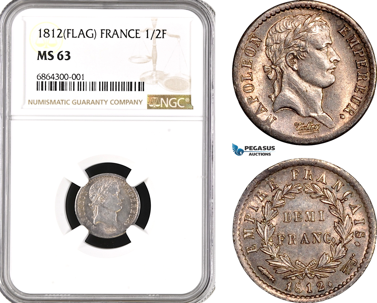 France 1/2 Franc 1812 Utrecht, Netherlands, Rare! NGC MS63, Top Pop | MA-Shops