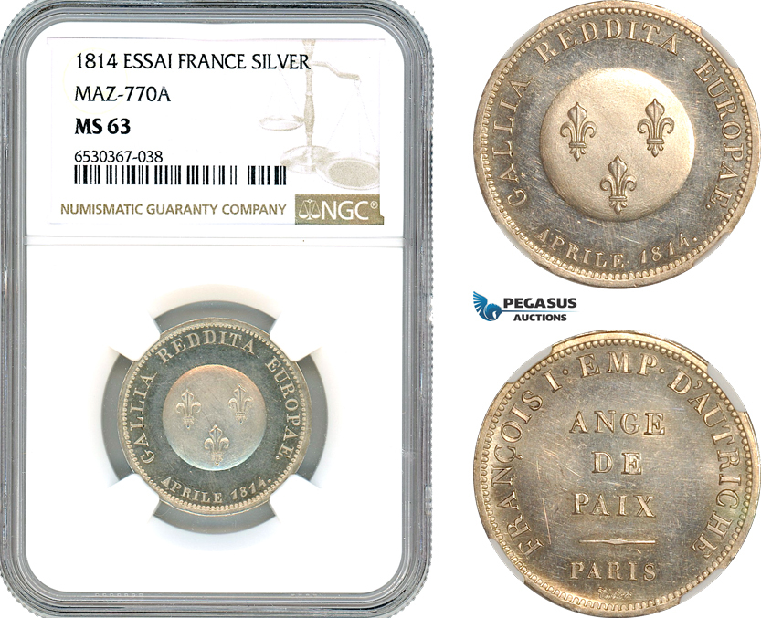 France 2 Francs Module Essai (Pattern) 1814 NGC MS63, Top Pop | MA-Shops