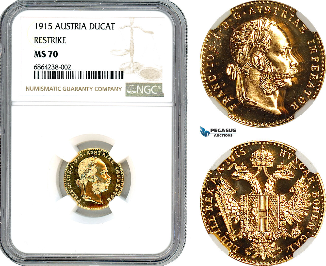 Austria Restrike 1 Ducat 1915 NGC MS70, Top Pop | MA-Shops