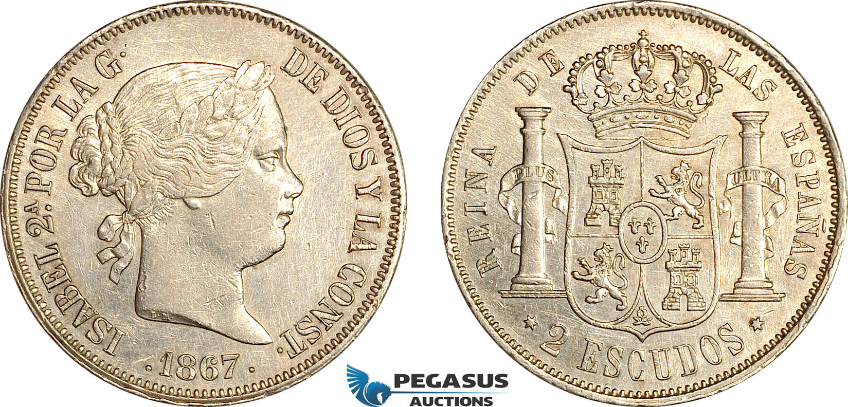 Spain 2 Escudos 1867 XF | MA-Shops