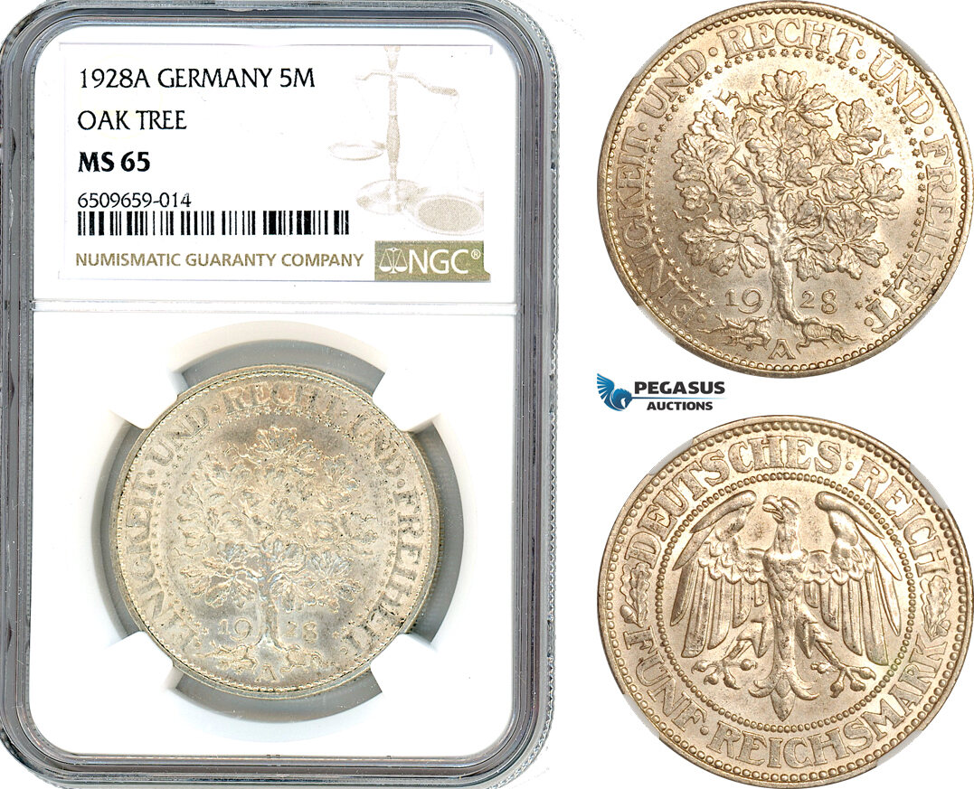 Germany, Weimar Republic 5 Marks 1928 NGC MS65 | MA-Shops