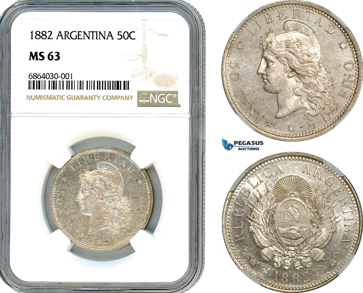 Argentina 50 Centavos 1882 NGC MS63 | MA-Shops