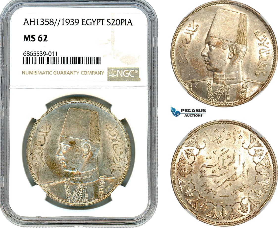 Egypt 20 Piastres AH1358 // 1939 NGC MS62 | MA-Shops