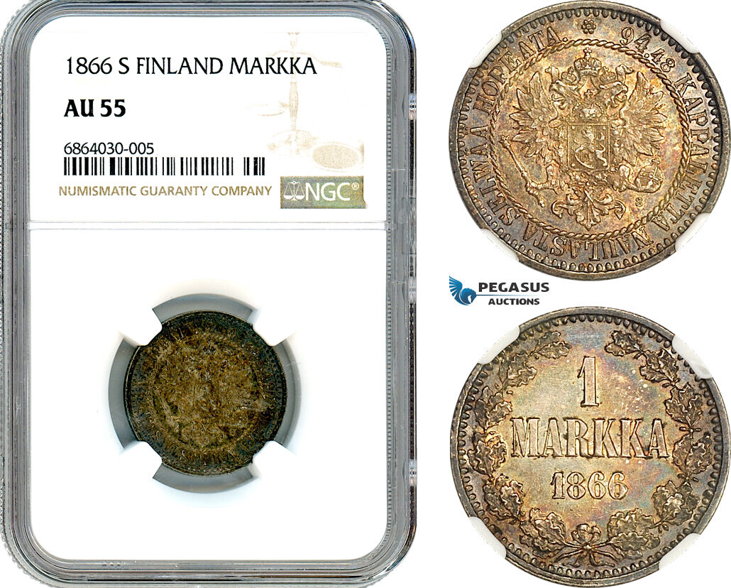 Finland 1 Markka 1866 NGC AU55 | MA-Shops