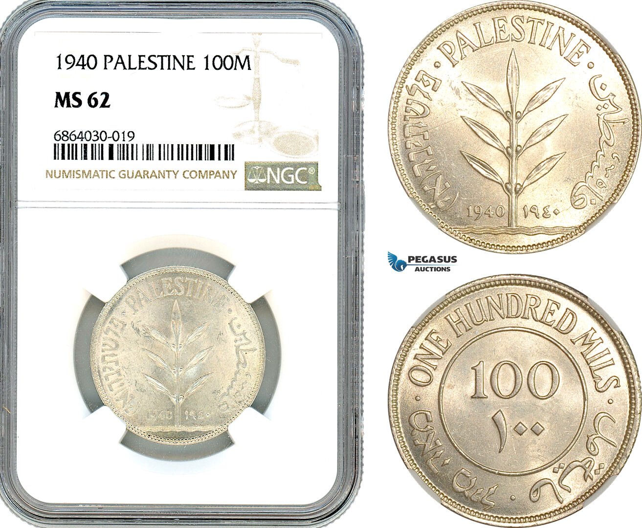 Palestine 100 Mils 1940 NGC MS62 | MA-Shops