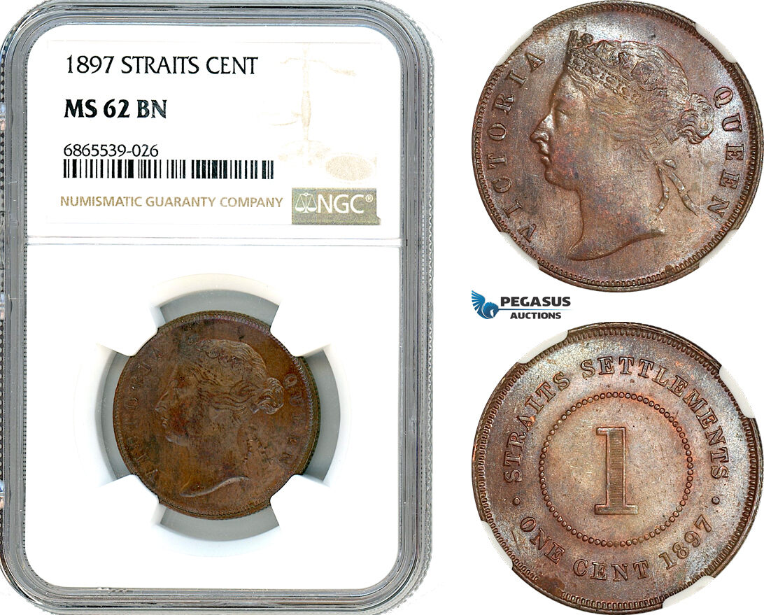 Straits Settlements 1 Cent 1897 NGC MS62BN | MA-Shops