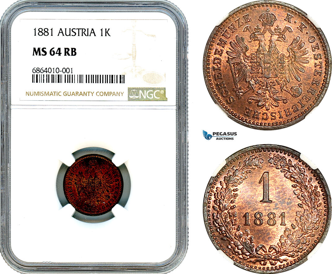Austria 1 Kreuzer 1881 NGC MS64RB | MA-Shops