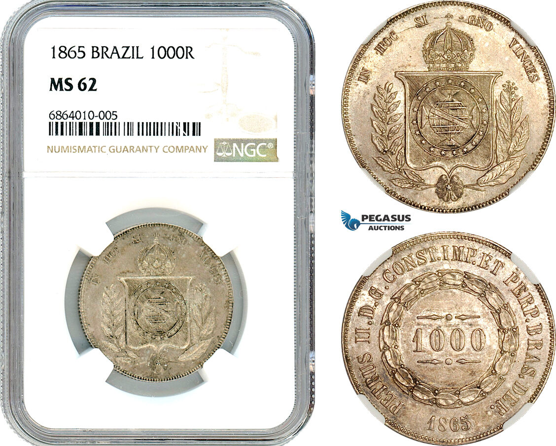 Brazil 100 Reis 1865 NGC MS62 | MA-Shops