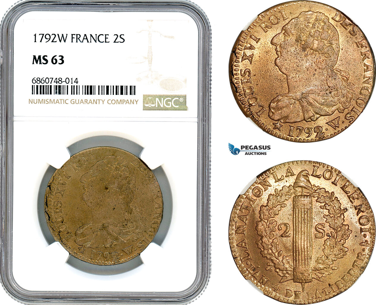 France 2 Sols 1792 NGC MS63 | MA-Shops