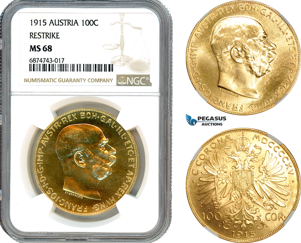 Austria Restrike 100 Corona 1915 NGC MS68 | MA-Shops