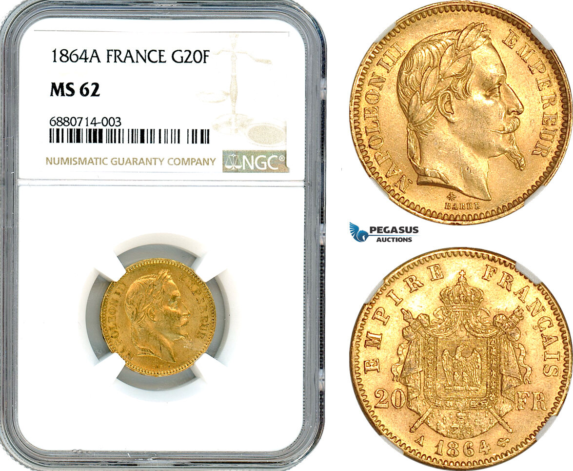 France 20 Francs 1864 NGC MS62 | MA-Shops