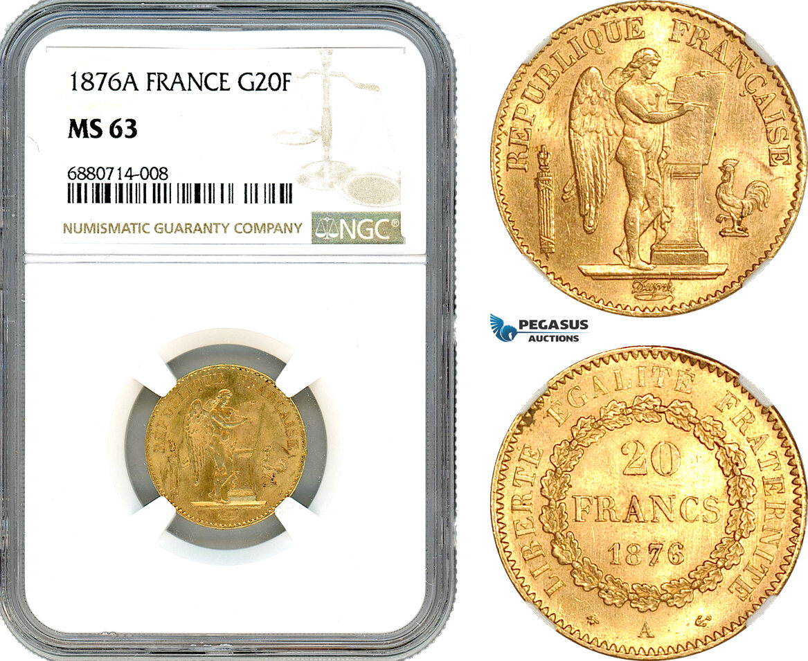 France 20 Francs 1876 NGC MS63 | MA-Shops