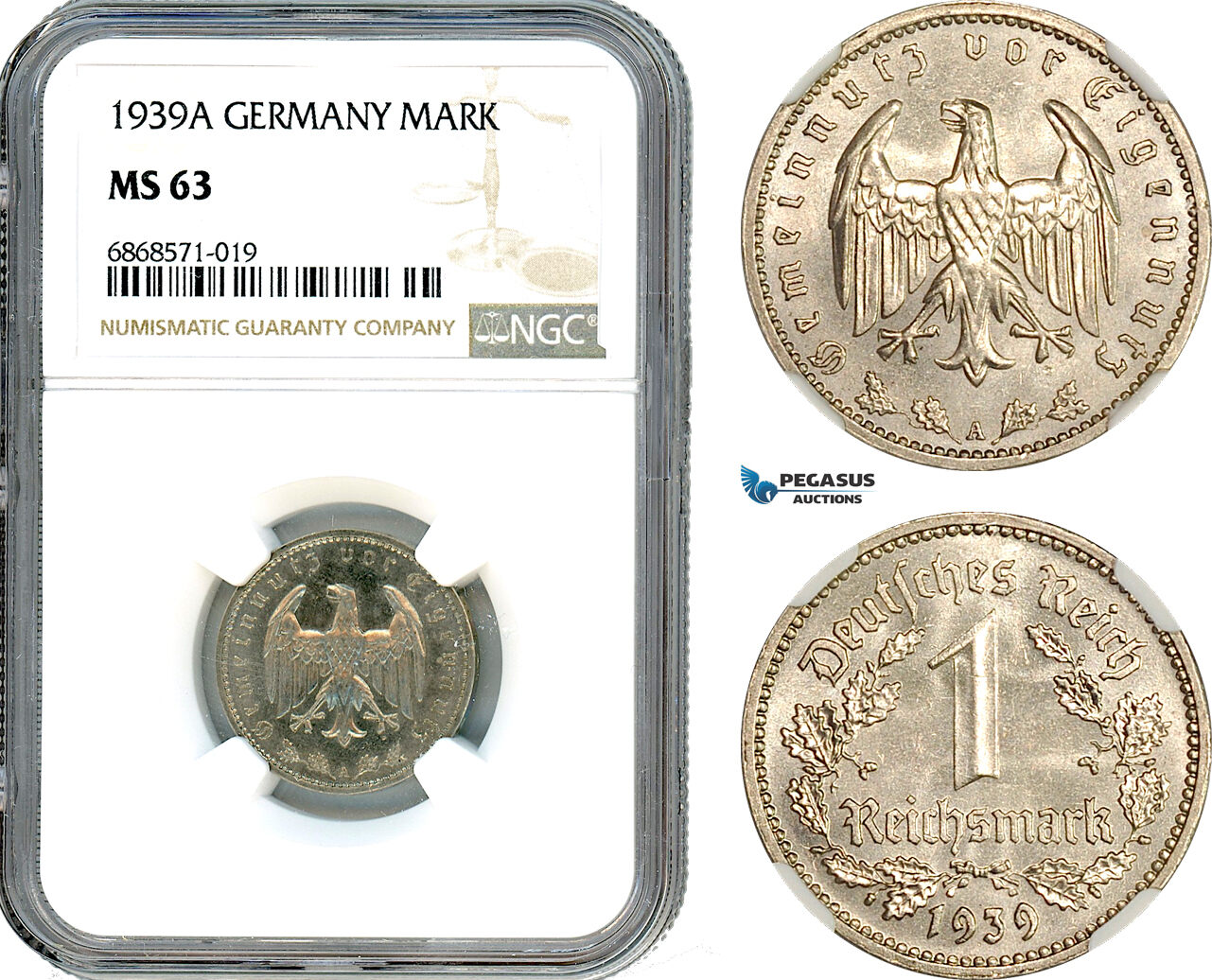 Germany, Third Reich 1 Reichsmark 1939 NGC MS63 | MA-Shops