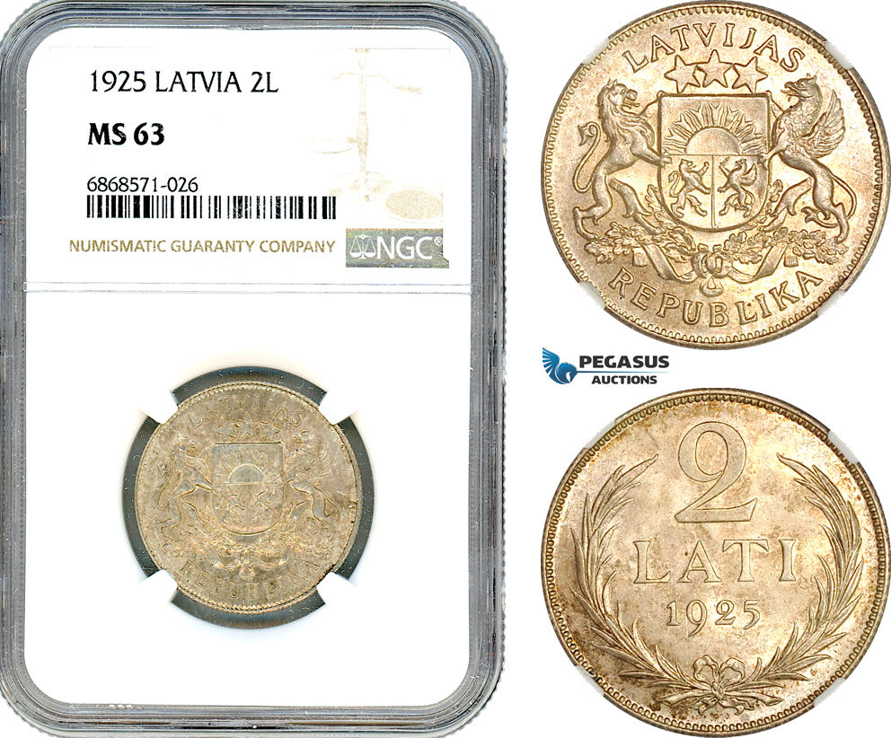 Latvia 2 Lati 1925 NGC MS63 | MA-Shops
