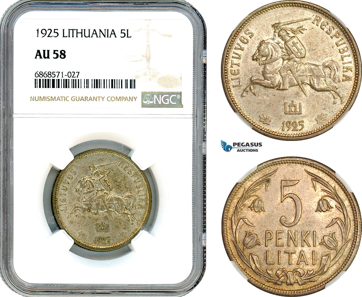 Lithuania 5 Litai 1925 NGC AU58 | MA-Shops