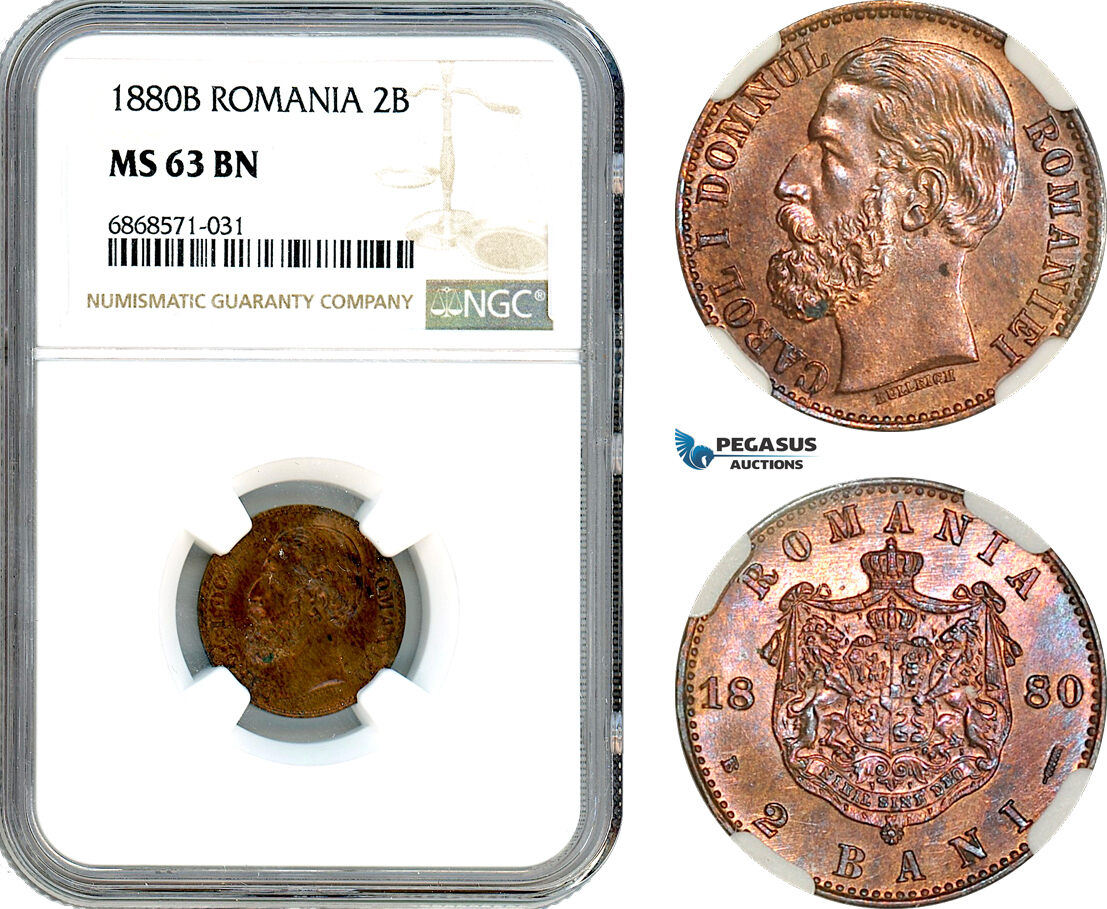 Romania 2 Bani 1880 NGC MS63BN | MA-Shops