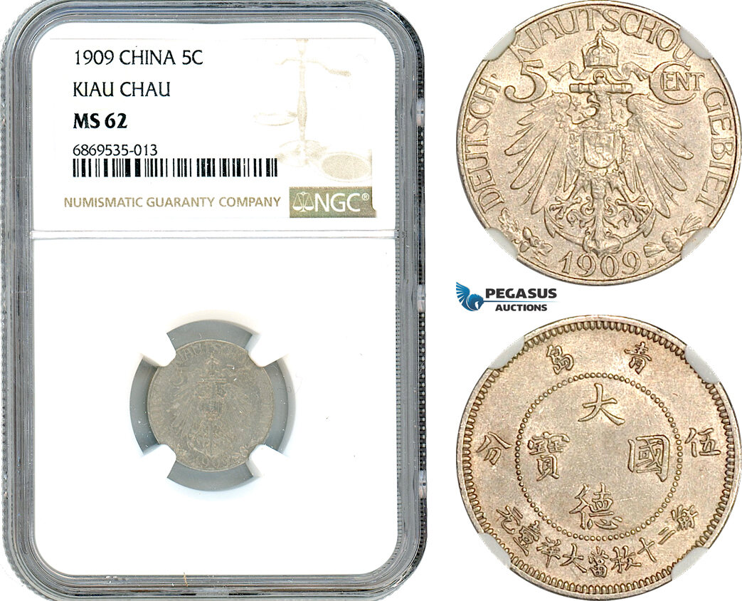 China, Kiau Chau 5 Cents 1909 NGC MS62 | MA-Shops