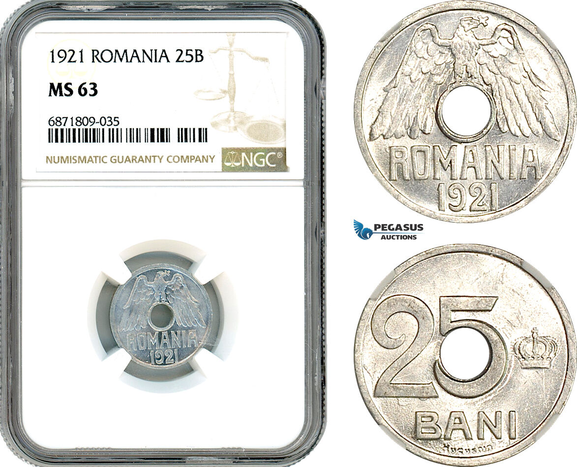 Romania 25 Bani 1921 NGC MS63 | MA-Shops
