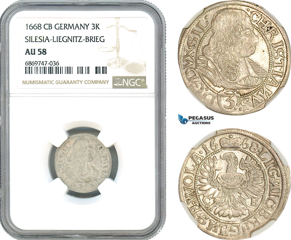 Germany 3 Kreuzer 1668 Silesia-Liegnitz-Brieg NGC AU58 | MA-Shops