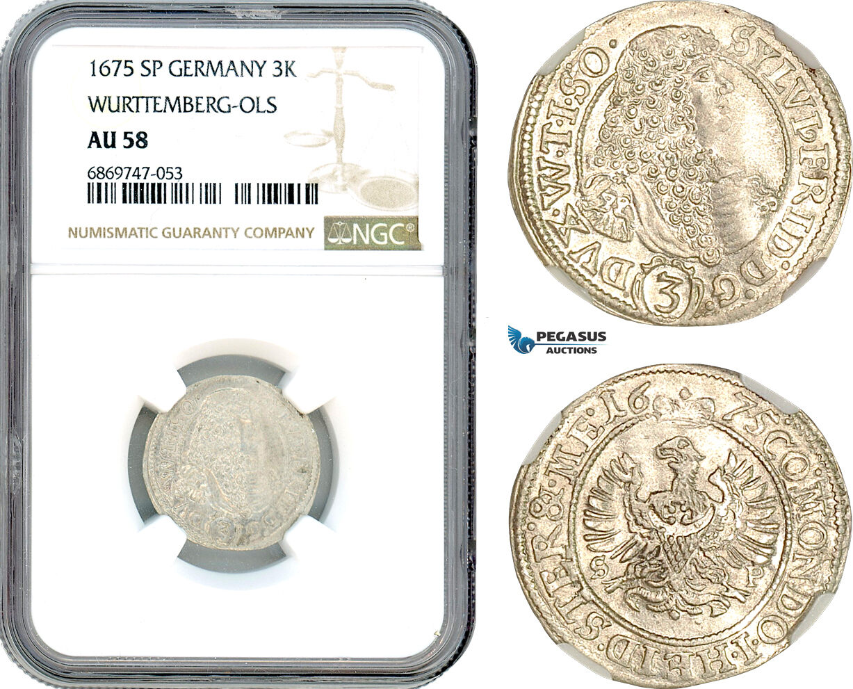 Germany 3 Kreuzer 1675 Württemberg-Ols NGC AU58 | MA-Shops