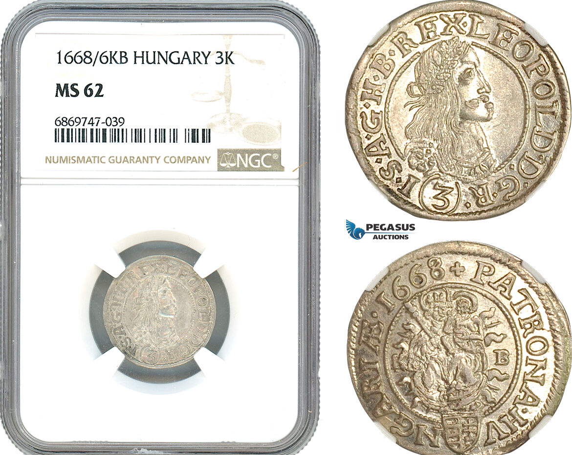 Hungary 3 Kreuzer 1668/6 NGC MS62, Top Pop, Single finest graded! | MA-Shops
