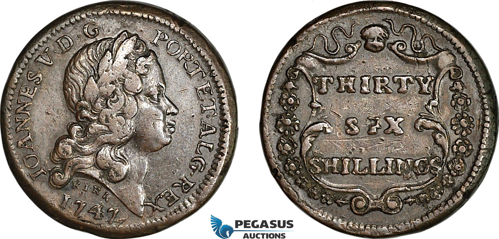 Portugal & Brazil Monetary Weight for 6400 Reis, 36 Shillings 1747 VF+ ...