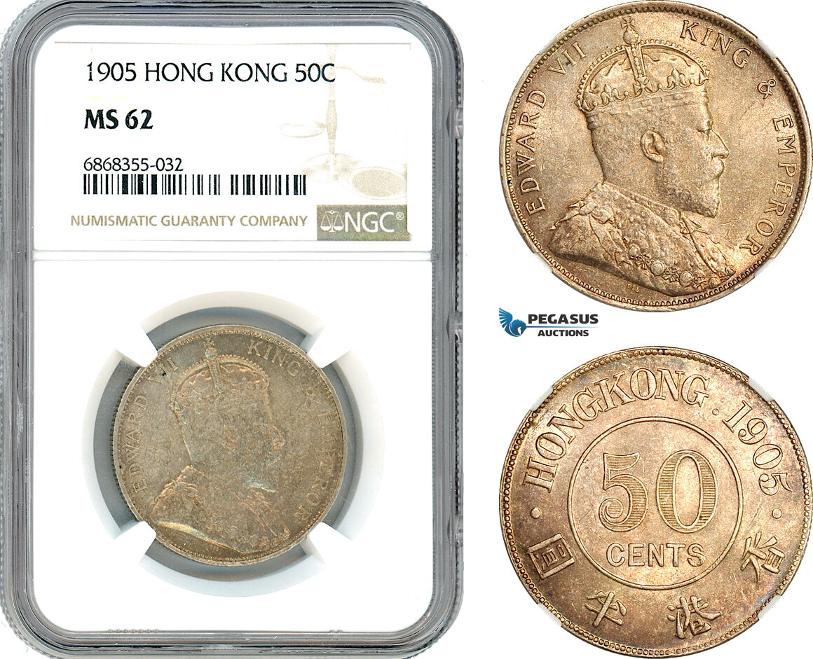 Hong Kong 50 Cents 1905 NGC MS62 | MA-Shops