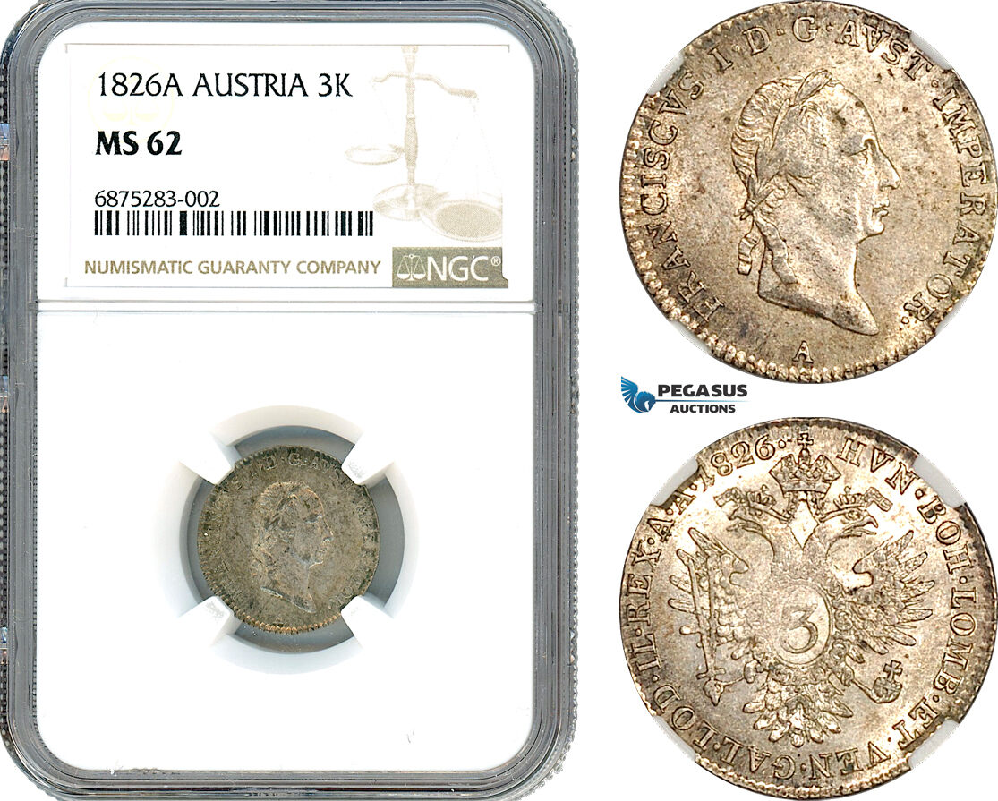 Austria 3 Kreuzer 1826 NGC MS62 | MA-Shops