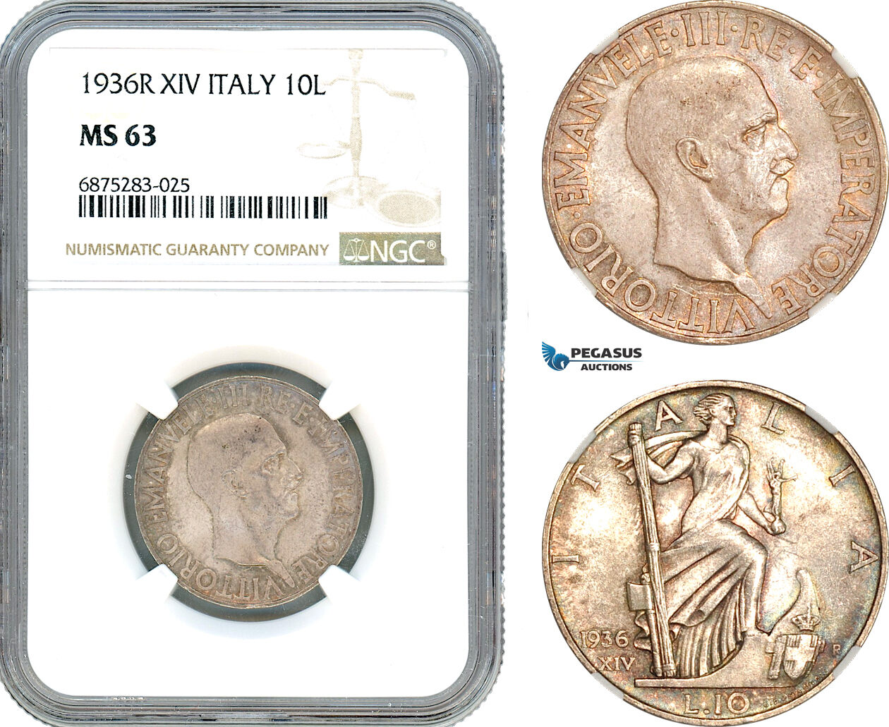 Italy 10 Lire 1936 NGC MS63 | MA-Shops