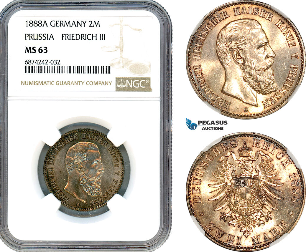 Germany, Prussia 2 Mark 1888 NGC MS63 | MA-Shops