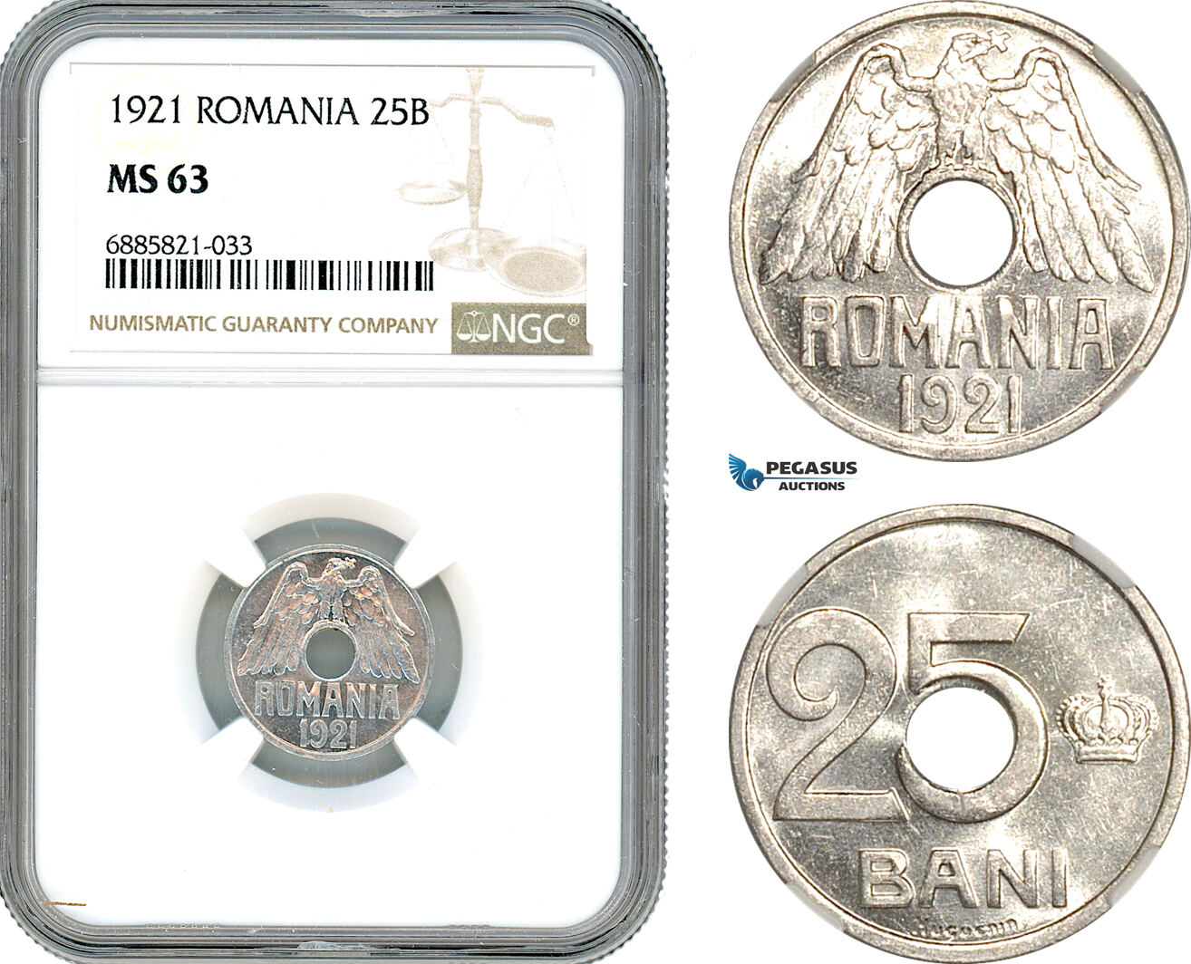 Romania 25 Bani 1921 NGC MS63 | MA-Shops