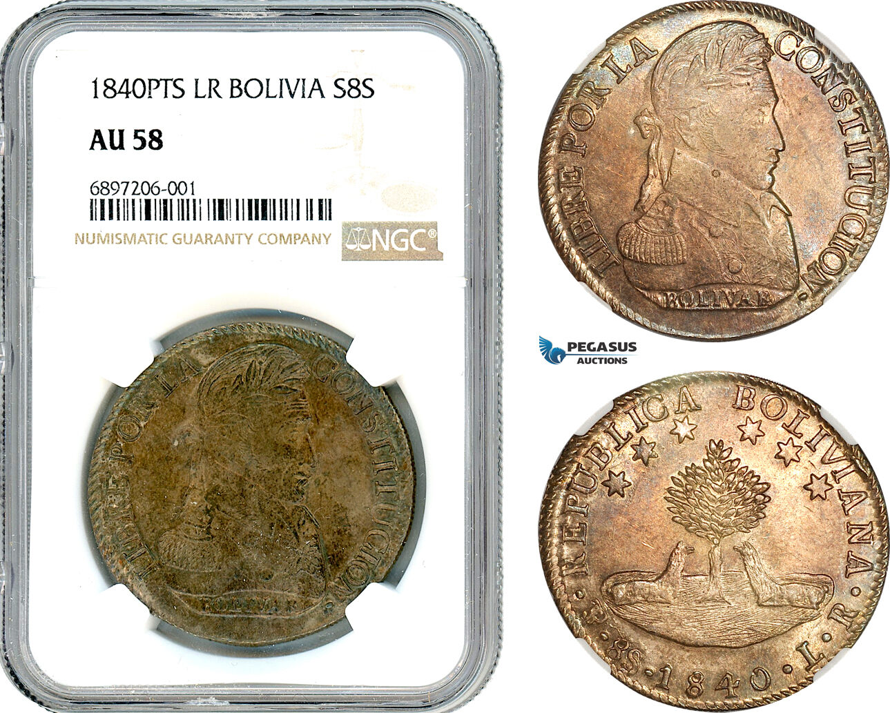 Bolivia 8 Soles 1840 NGC AU58 | MA-Shops