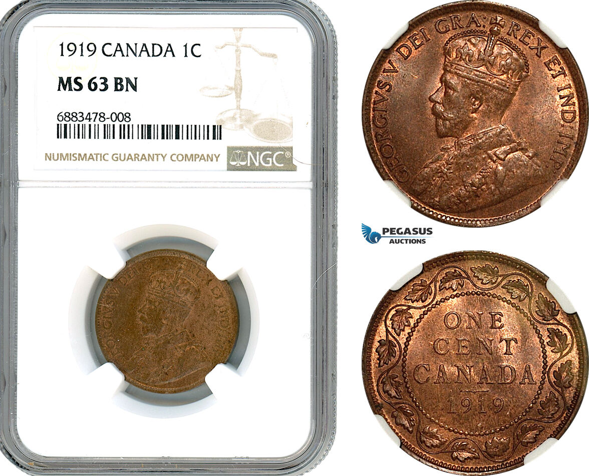 Canada 1 Cent 1919 NGC MS63BN | MA-Shops