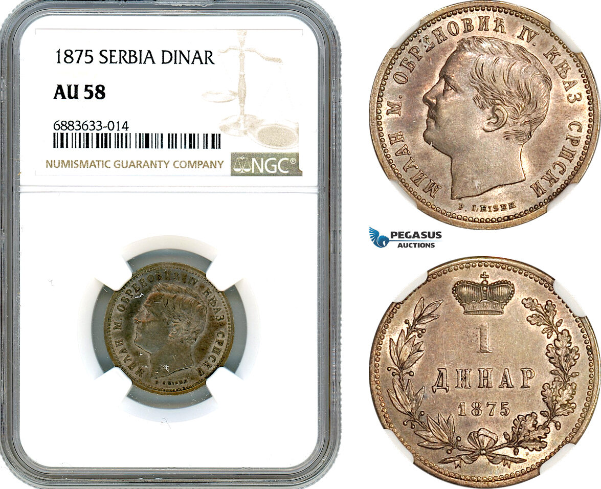 Serbia 1 Dinar 1875 NGC AU58 | MA-Shops