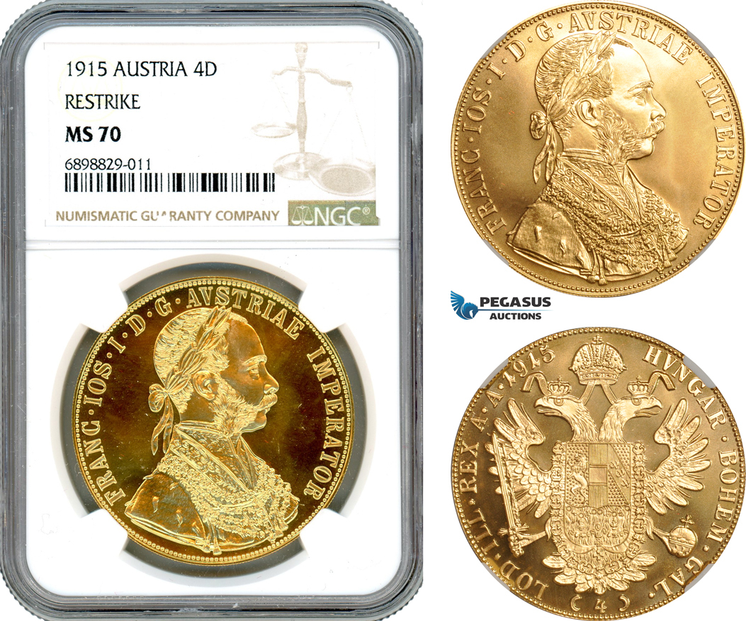 Austria Restrike 4 Ducats 1915 NGC MS70, Top Pop! | MA-Shops