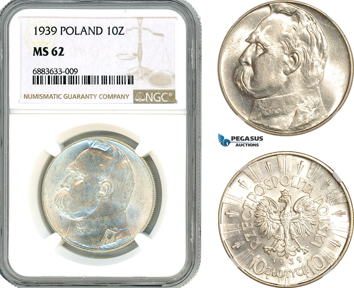 Poland 10 Zlotych 1939 NGC MS62 | MA-Shops