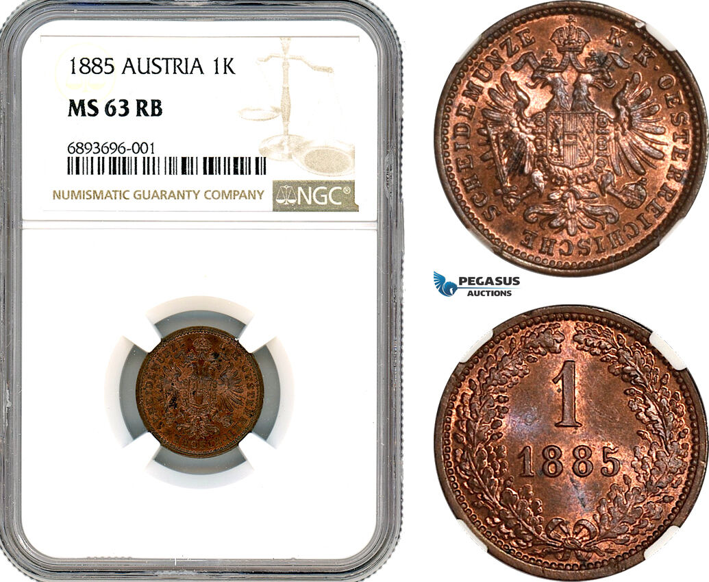 Austria 1 Kreuzer 1885 NGC MS63RB | MA-Shops