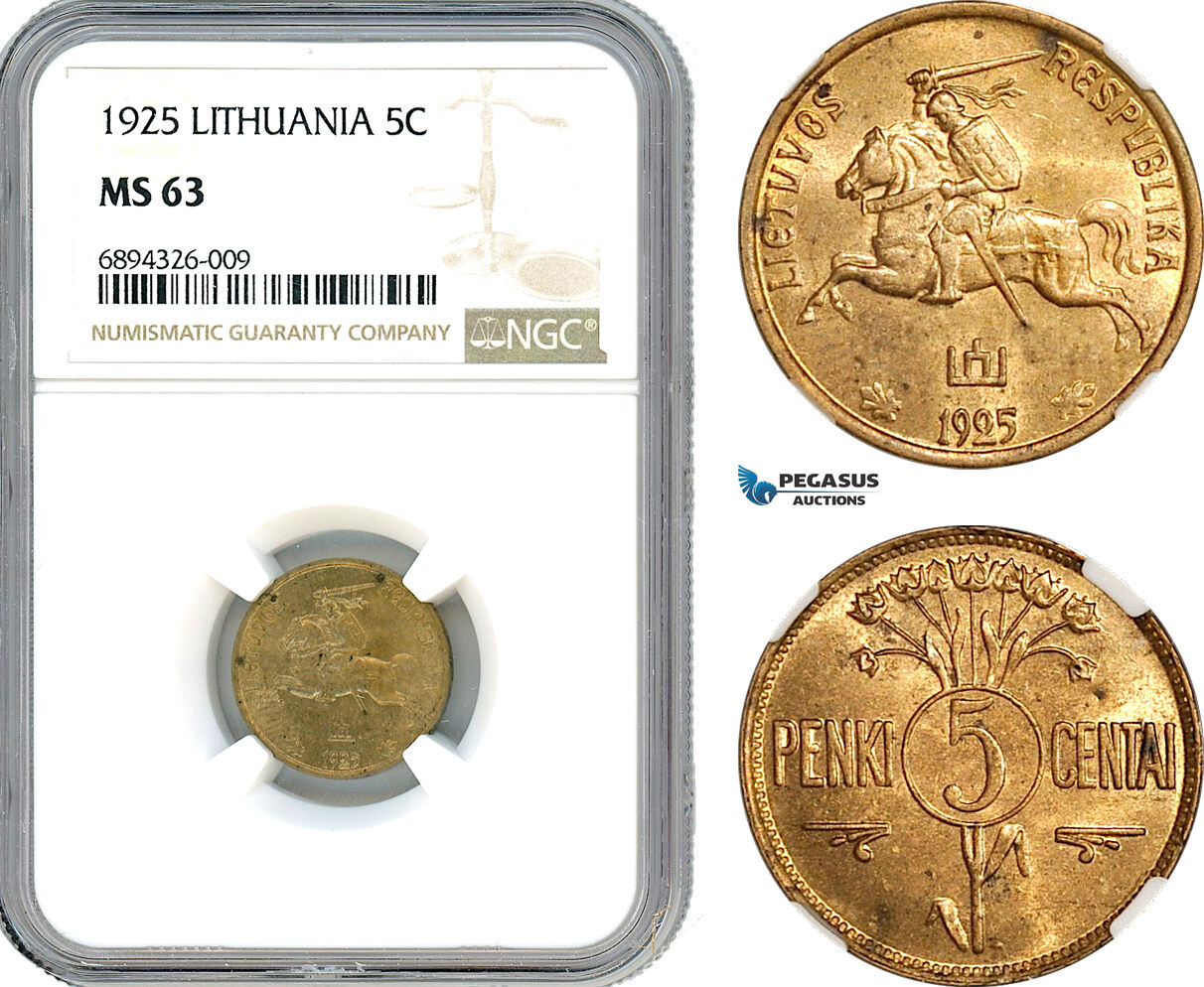 Lithuania 5 Centai 1925 NGC MS63 | MA-Shops