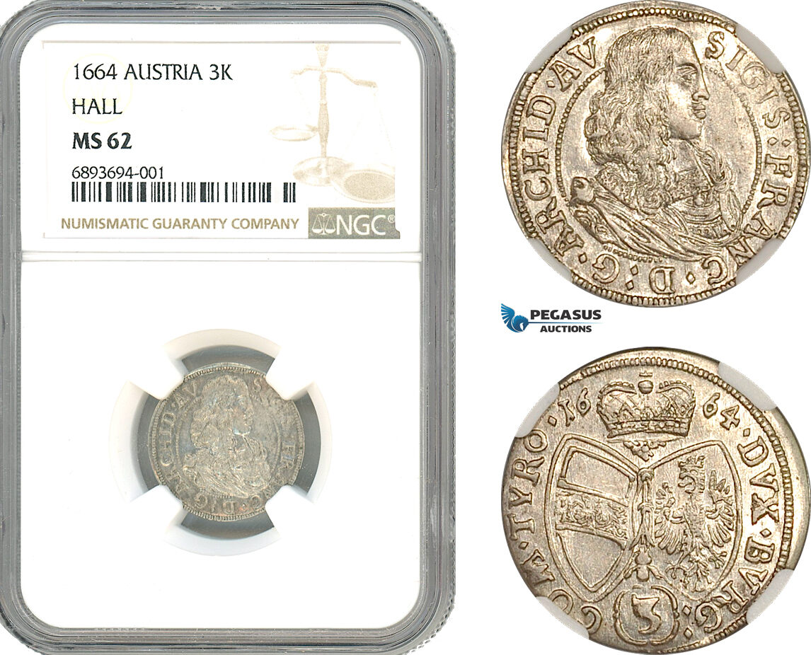 Austria 3 Kreuzer 1664 NGC MS62 | MA-Shops