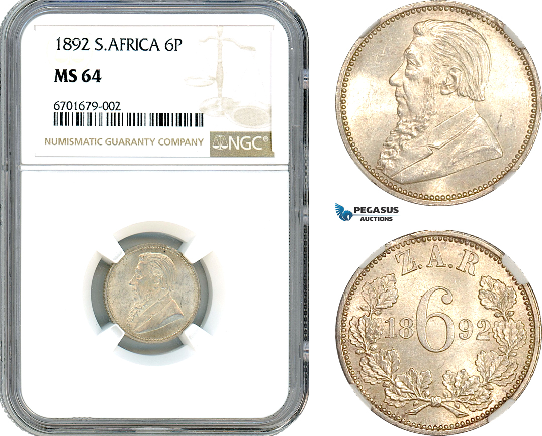 South Africa 6 Pence 1892 NGC MS64 | MA-Shops