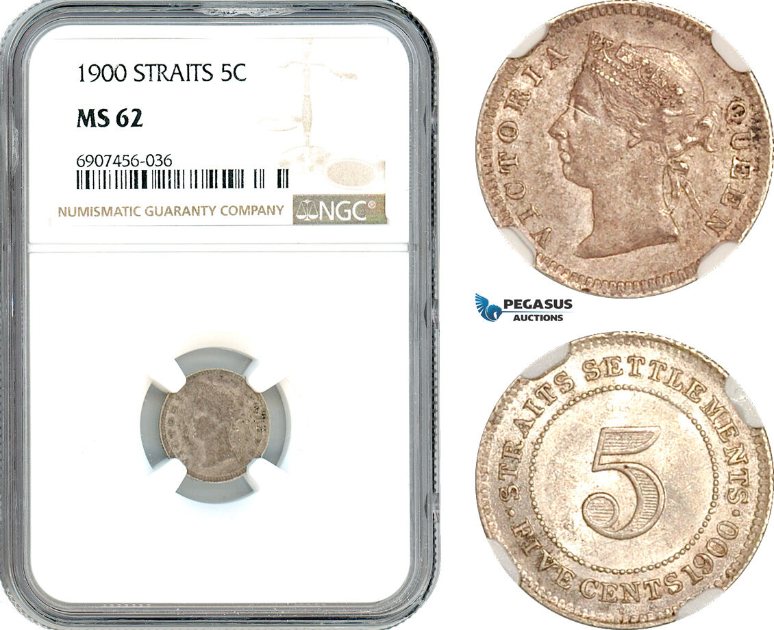 Straits Settlements 5 Cents 1900 NGC MS62 | MA-Shops