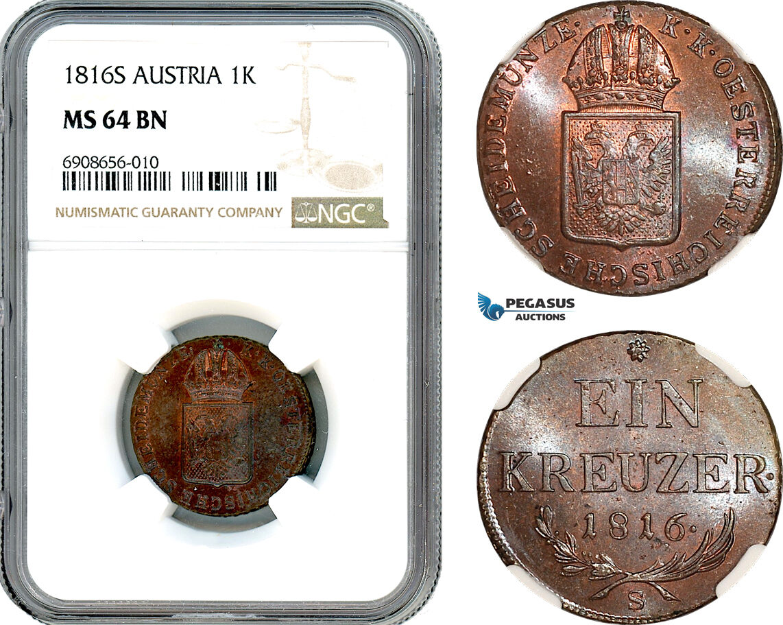 Austria 1 Kreuzer 1816 NGC MS64BN, Top Pop! | MA-Shops
