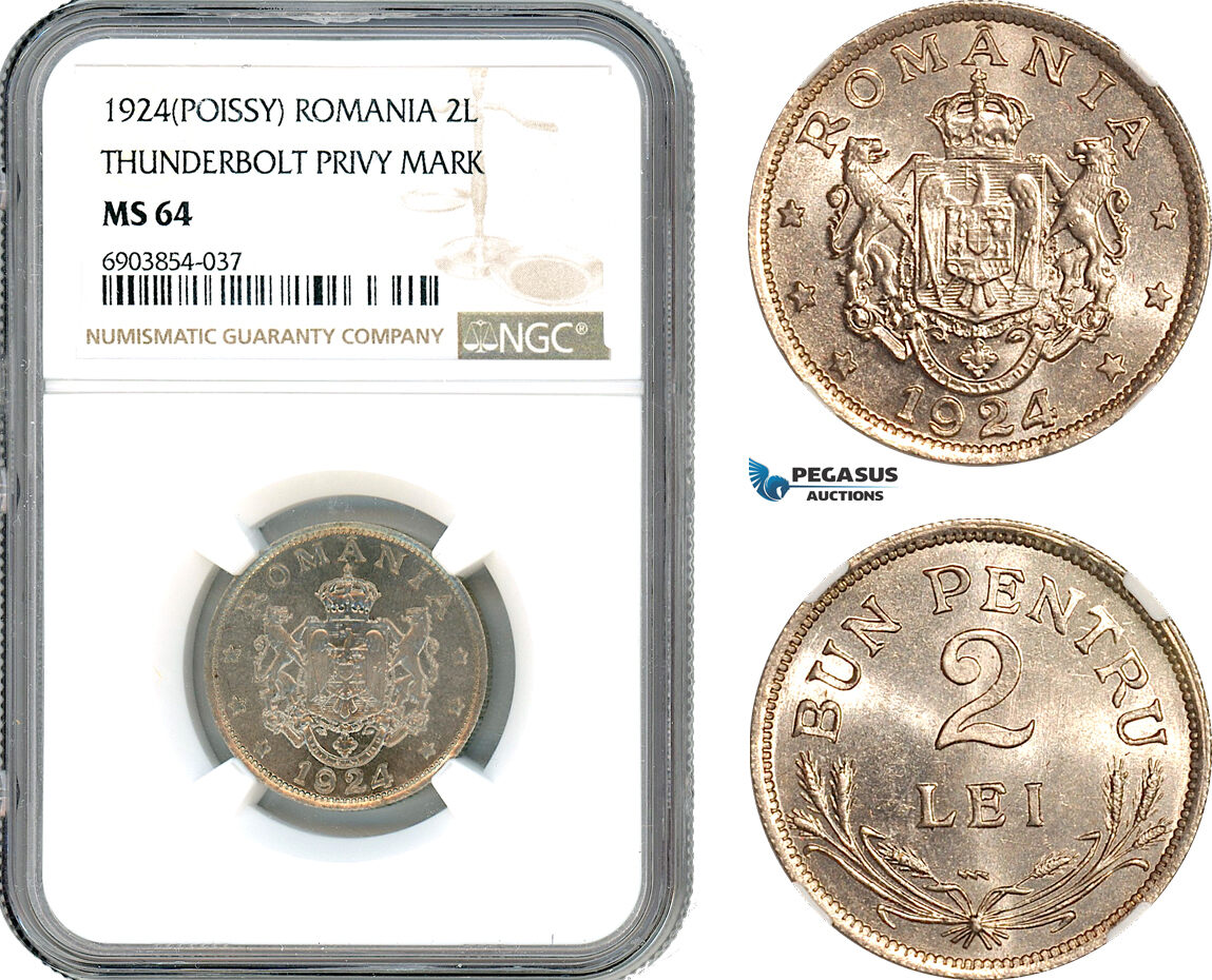 Romania 2 Lei 1924 NGC MS64 | MA-Shops
