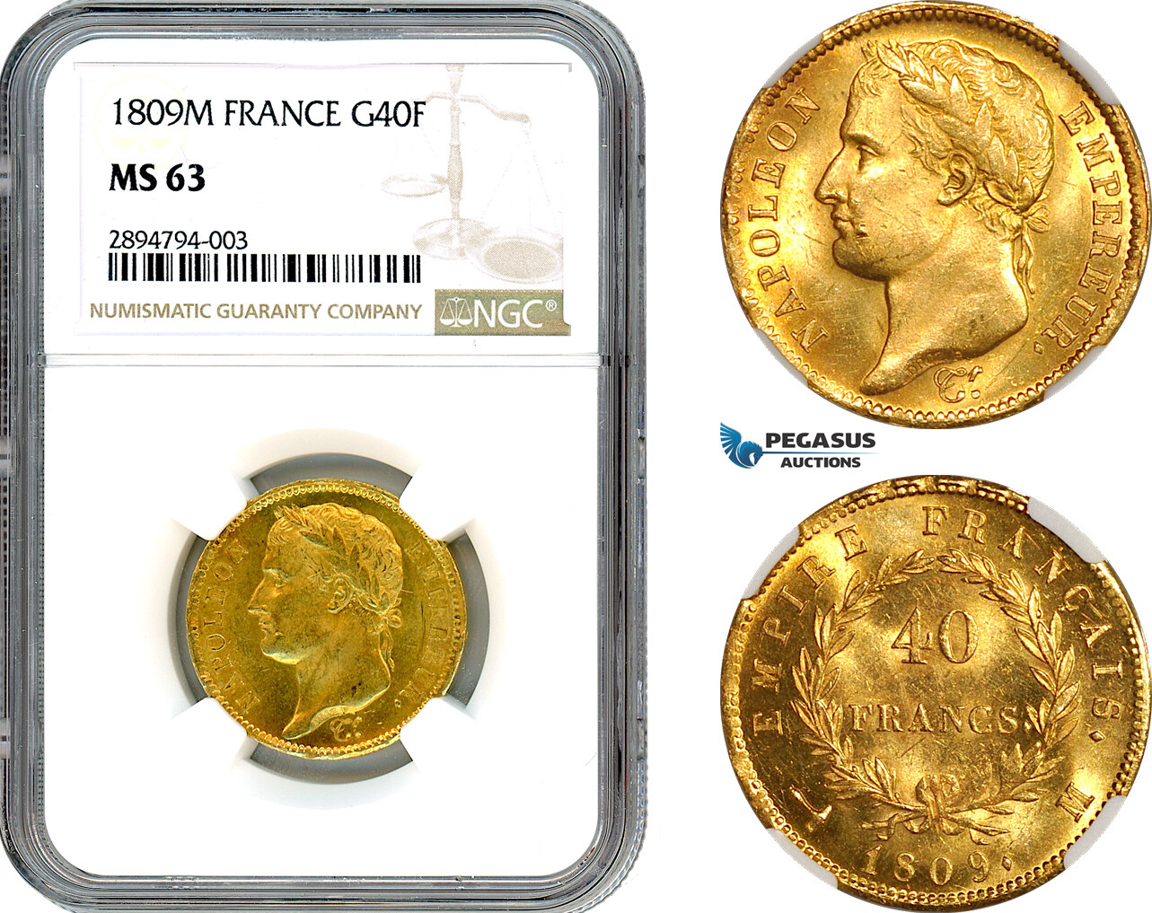 France 40 Francs 1809 NGC MS63, Top Pop! | MA-Shops