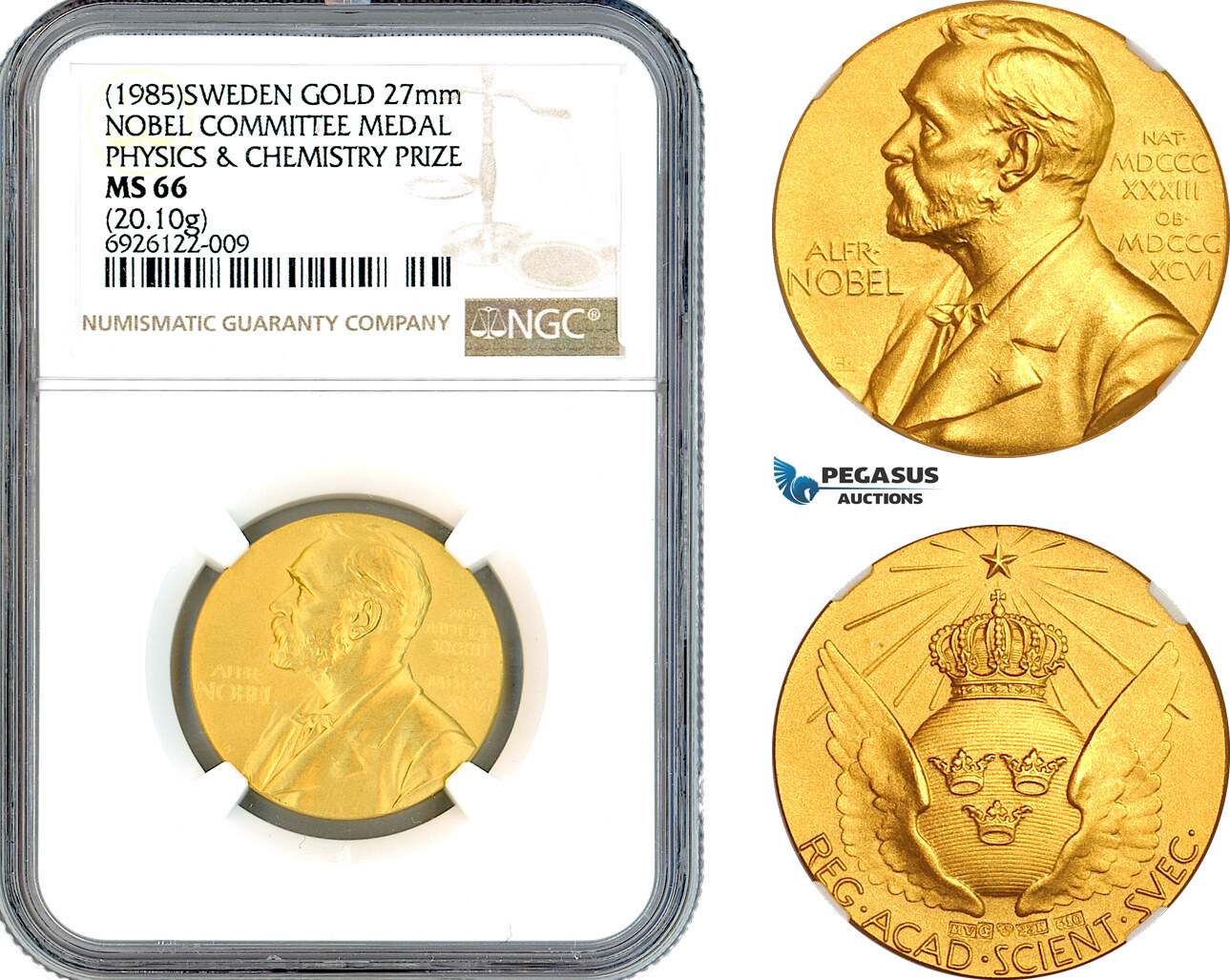 Sweden Gold Medal, Alfred Nobel 1985 NGC MS66, Top Pop! | MA-Shops